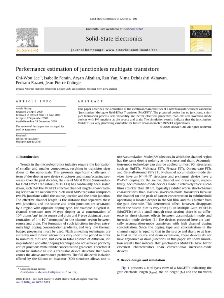 Performance Estimation of Junctionless Multigate Transistors - Solid ...