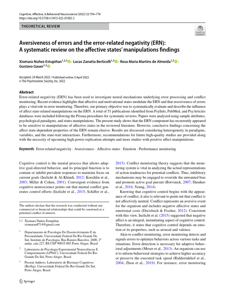 Aversiveness of Errors and The Error Related Negativity (ERN) : A Systematic Review On The ...