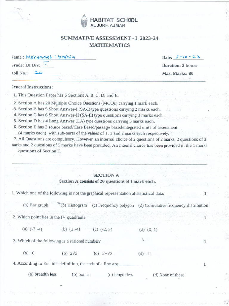 Grade 9 Math Sa1 Question Paper | PDF