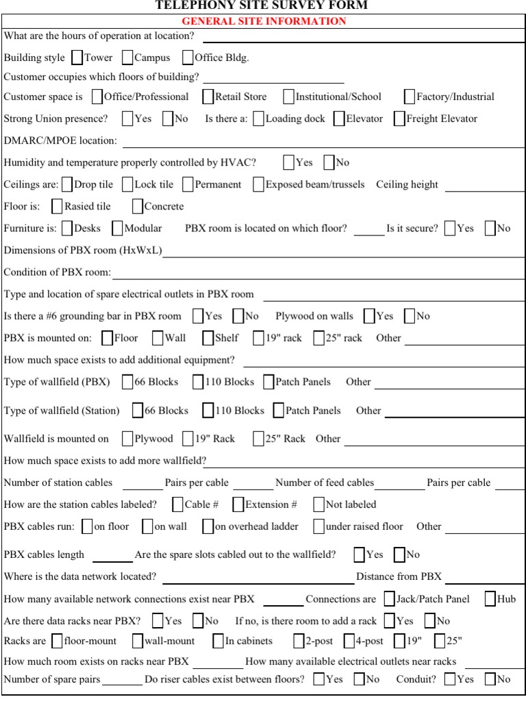 Updated - Telecom Site Survey Form | PDF | Telecommunications | Telephony