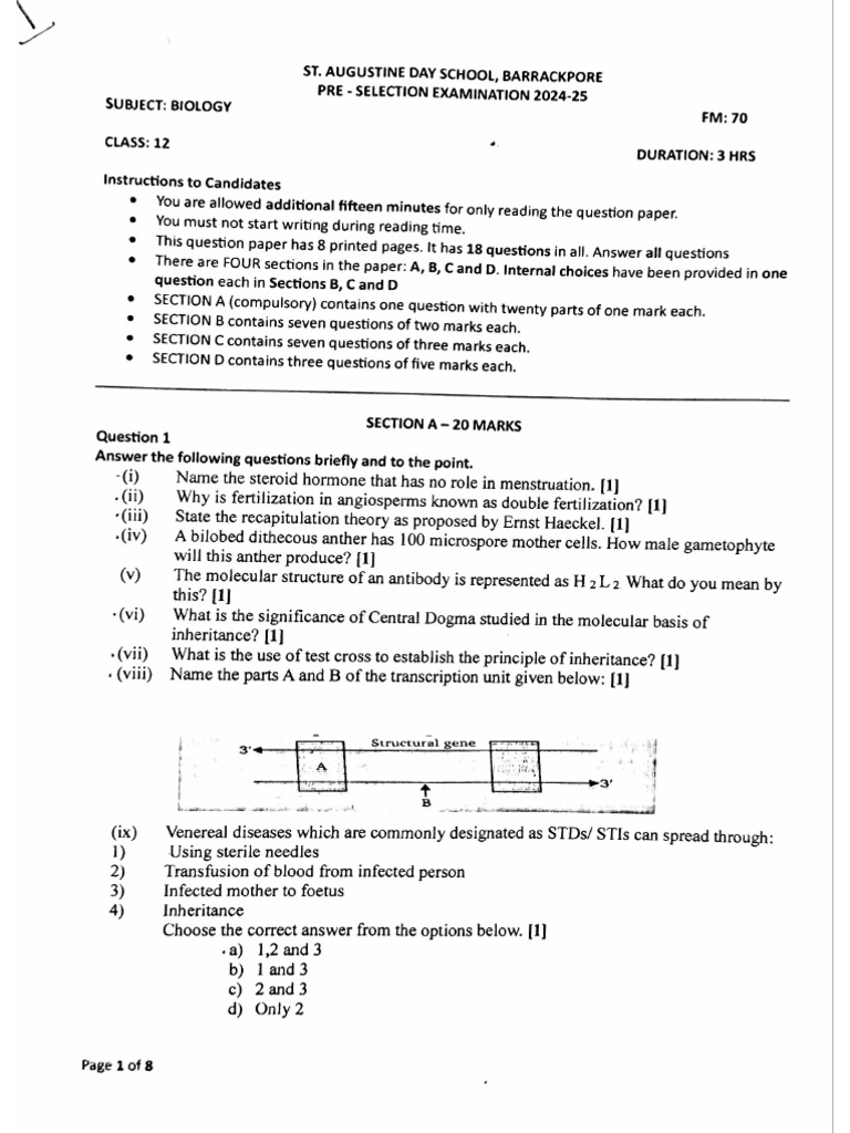 Biology STADS Pre Selection | PDF