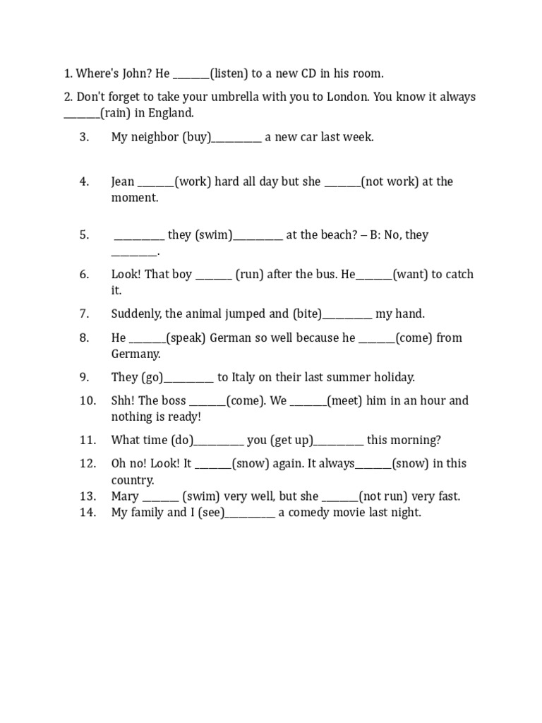 Bài tập Present Sim+Conti | PDF