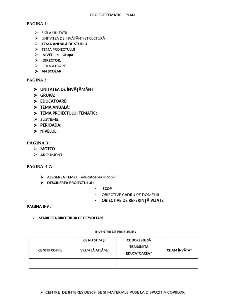 PROIECT TEMATIC - PLAN - CONTINUT - CFM - Noul - Curric | PDF