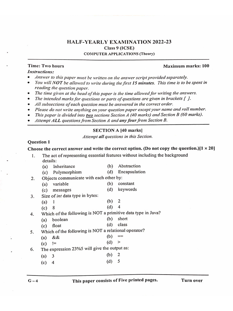 CLASS IX HALF YEARLY EXAM PAPERS 2023 | PDF