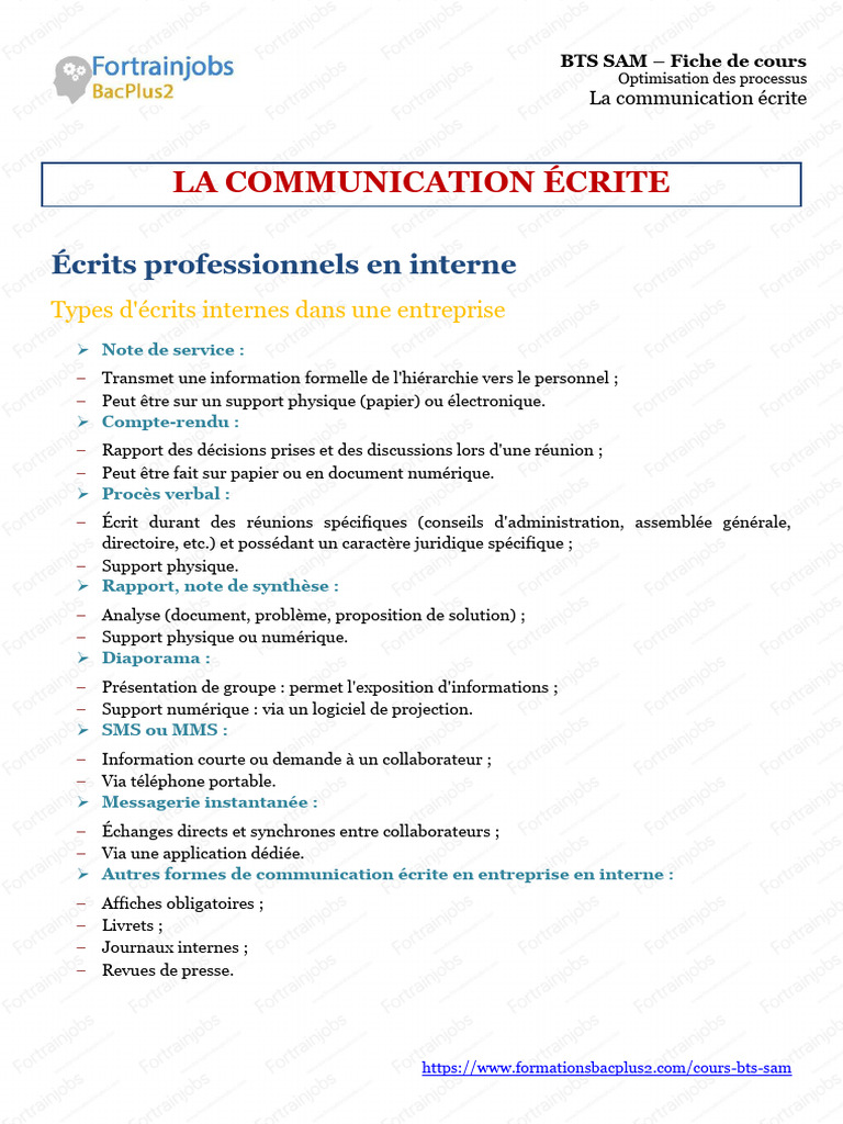 BTS SAM La Communication Ecrite | PDF