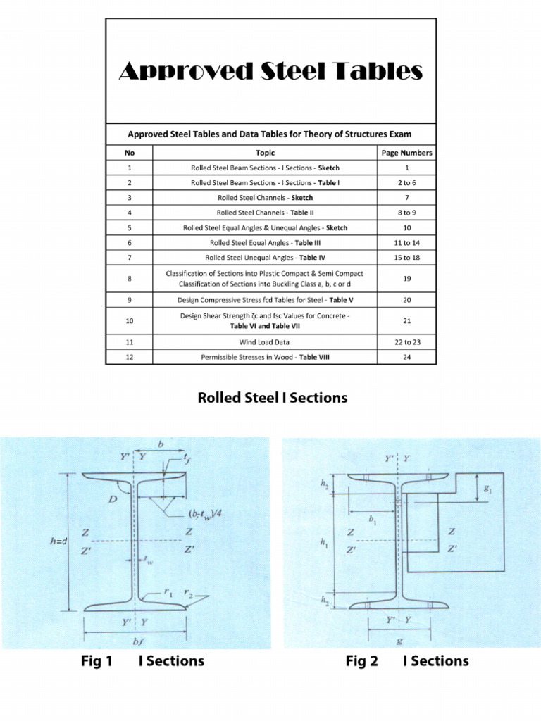 Approved Steel Tables For TOS End Sem Exam | PDF