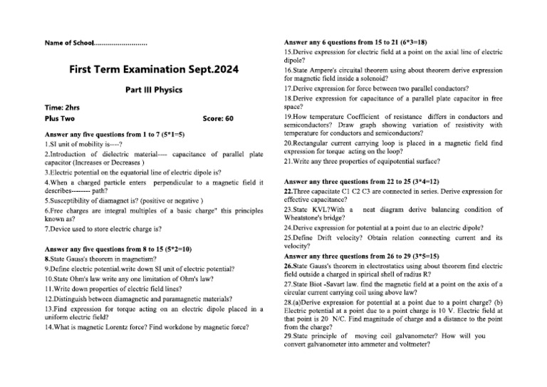 HSSTA Hsslive XII Physics 02 (English) | PDF