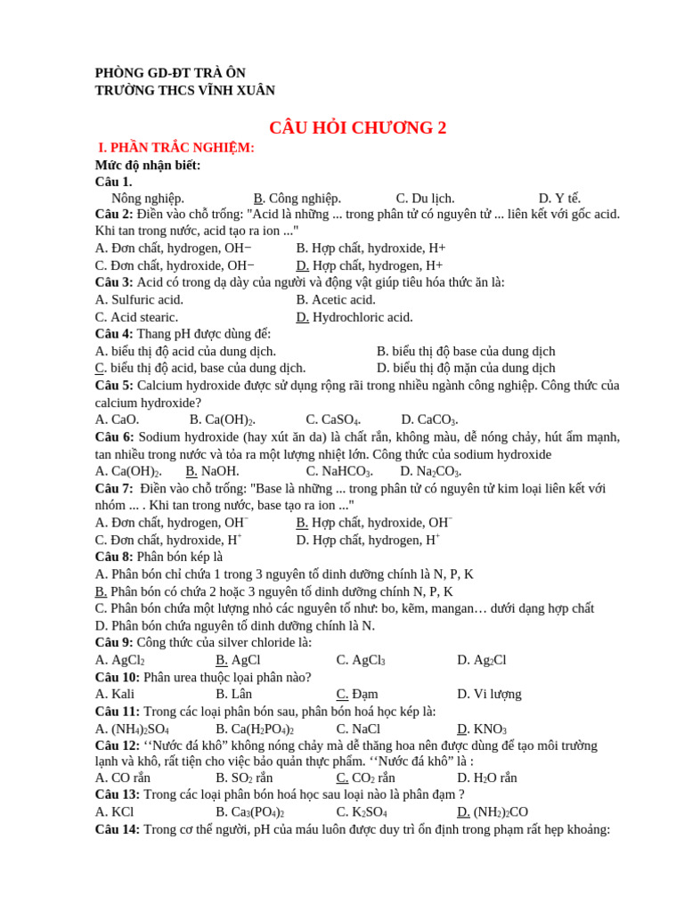 Cau Hoi Trac Nghiem KHTN 8 | PDF