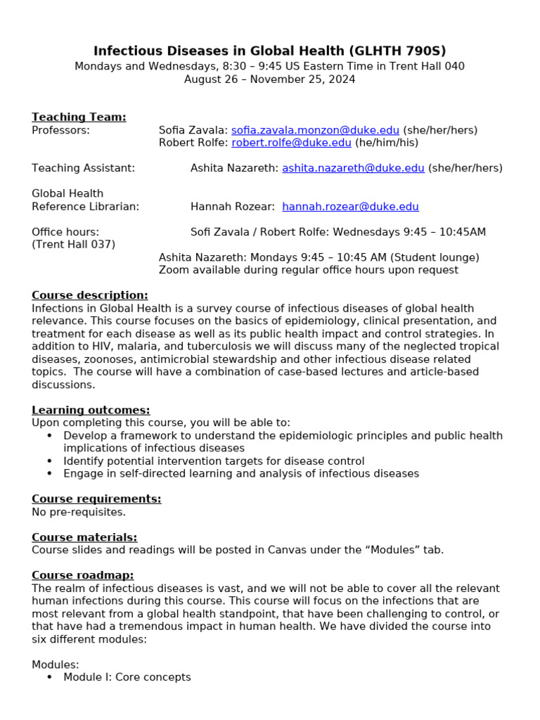 Global Health Infectious Diseases Course | PDF | Infection | Global Health