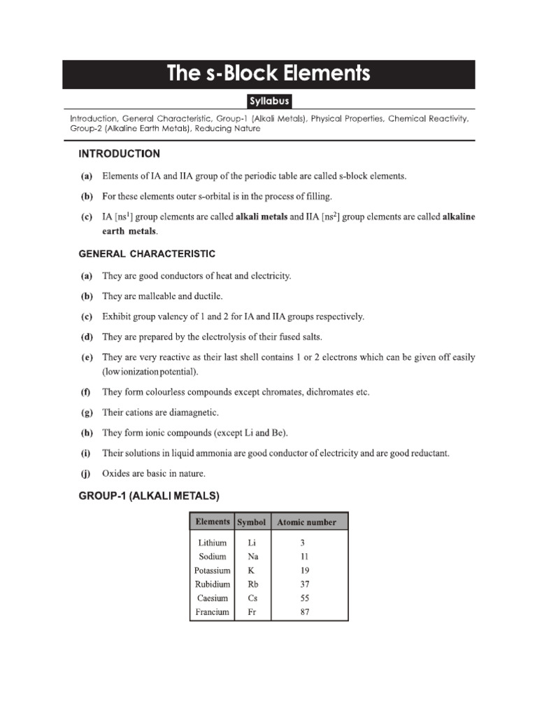 S-Block Elements | PDF