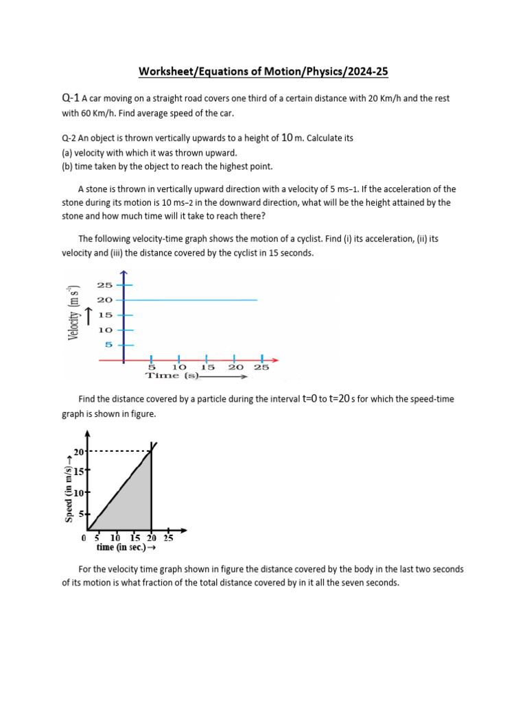 Worksheet - Equations 0f Motion and Impule - 2024 - 25 | PDF | Speed ...