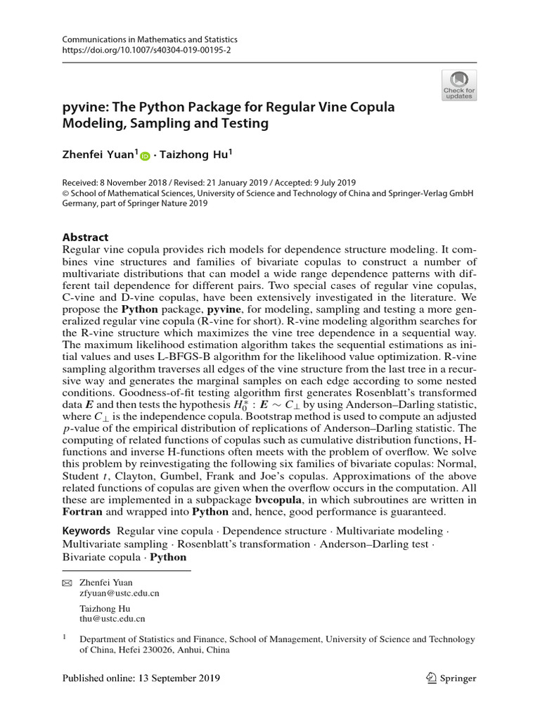 Pyvine: The Python Package For Regular Vine Copula Modeling, Sampling ...
