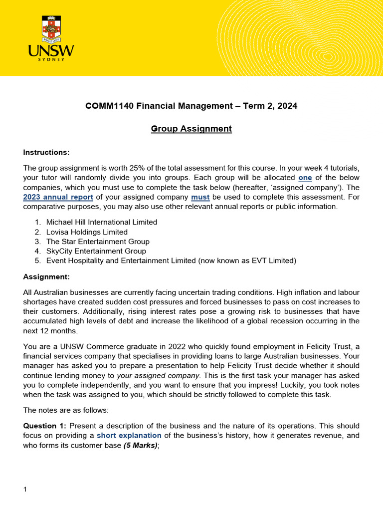 COMM1140 Group Assignment Instructions | PDF