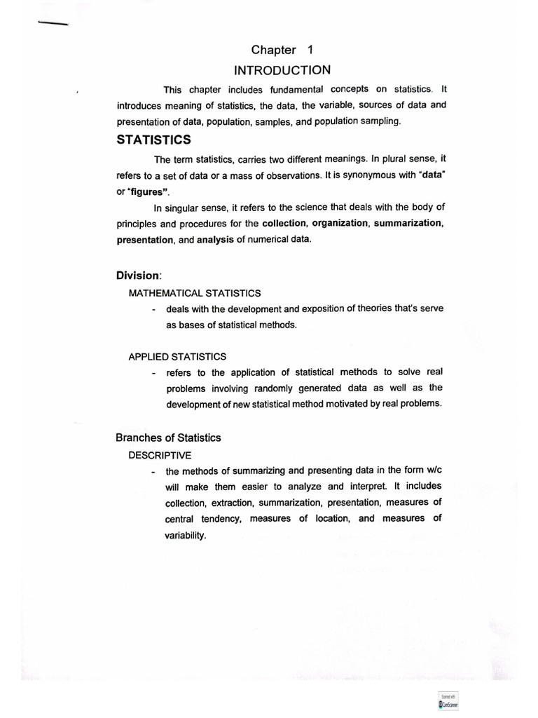 Chapter 1 Statistics | PDF