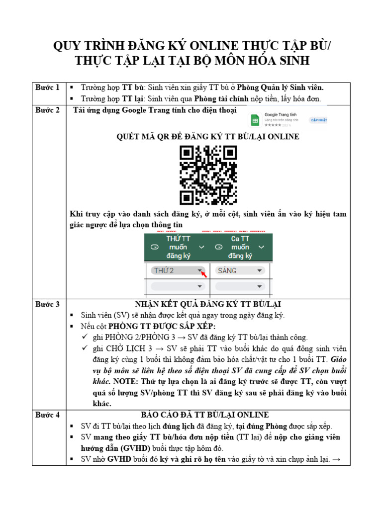 Quy Trình Đăng Ký TT Bù, L I - NH 2024-2025 | PDF
