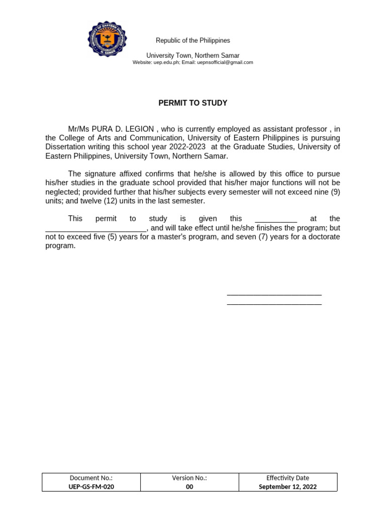 FM020.Permit To Study Non-DepEd | PDF
