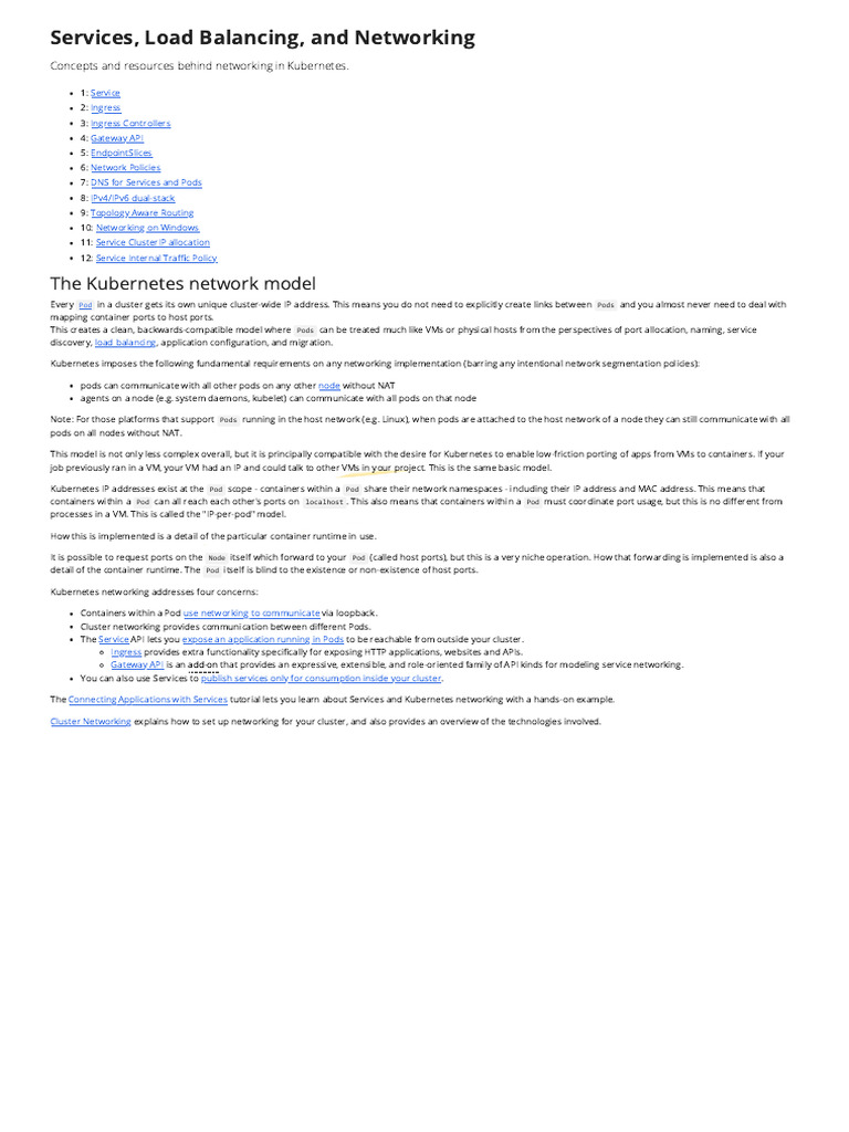 Services, Load Balancing, and Networking - Kubernetes | PDF