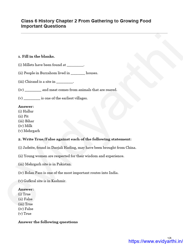 Impotant Question Cbse Class 6 History Chapter 2 From Gathering To ...
