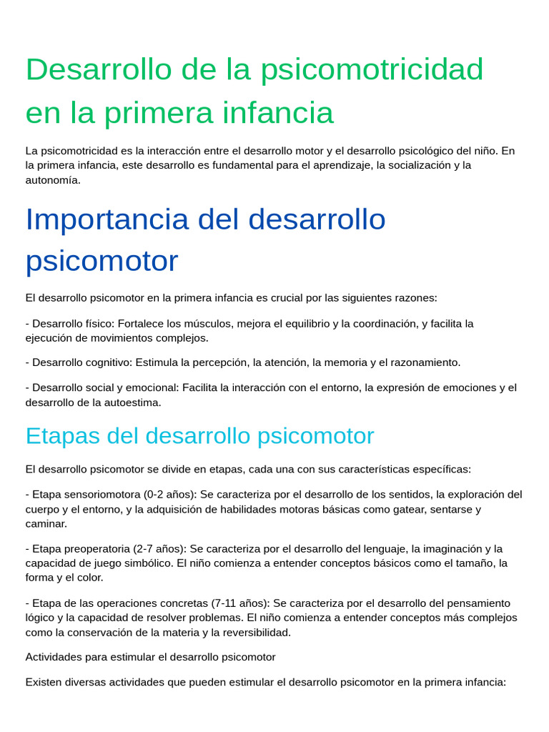 Desarrollo Psicomotor Infantil: Claves y Etapas | PDF | Sicología | Las emociones