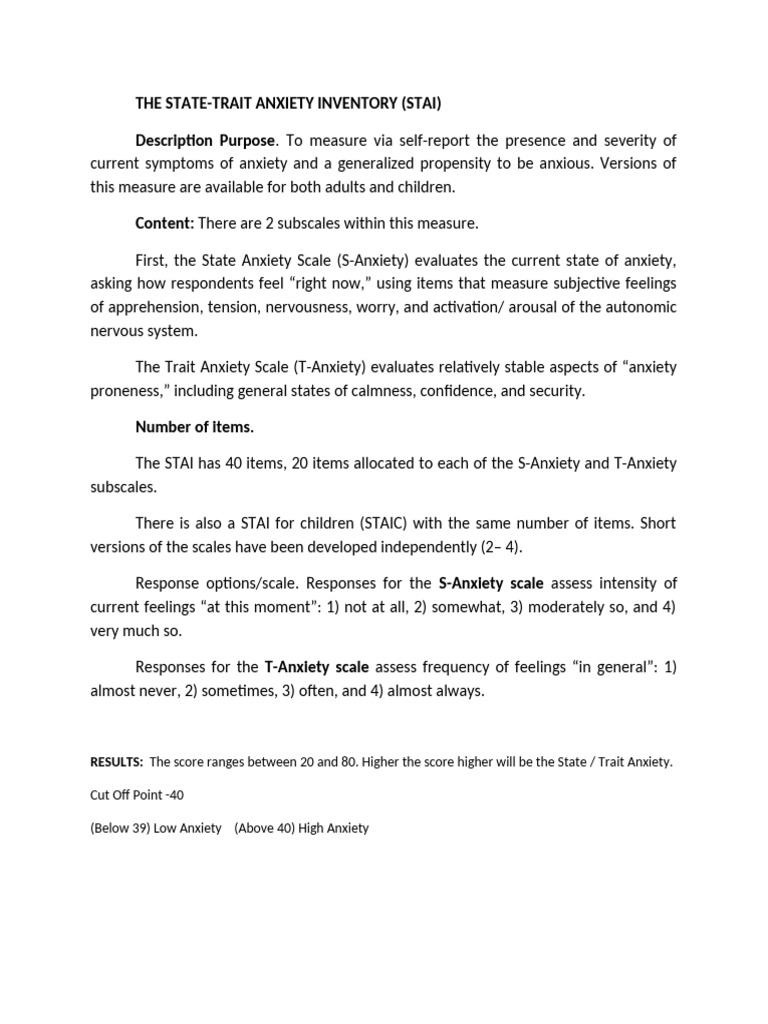 Tnou State Trait Inventory Write Up | PDF