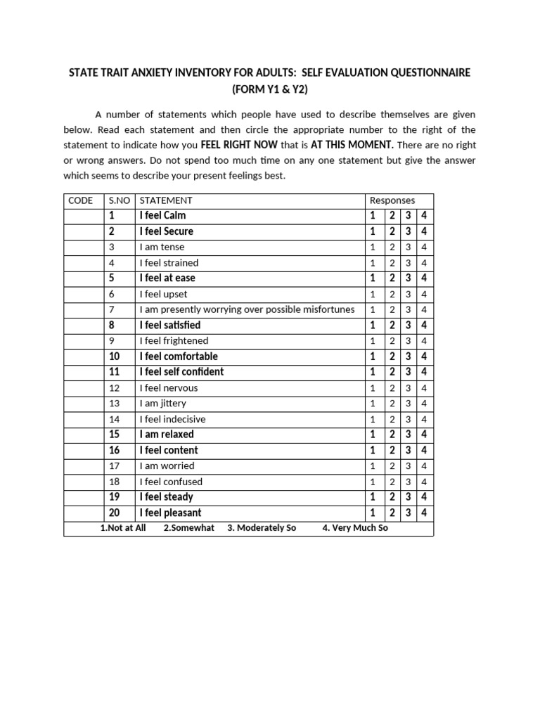 Tnou-State - Trait Inventory | PDF | Psychology | Self-Improvement