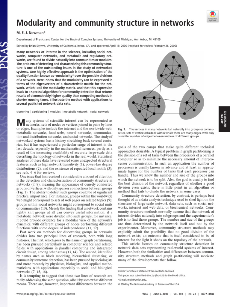 Newman 2006 Modularity and Community Structure in Networks | PDF
