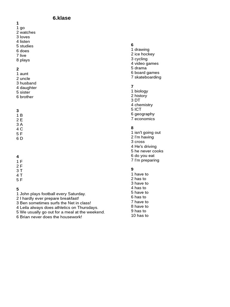 Answer keys 6.klase | PDF