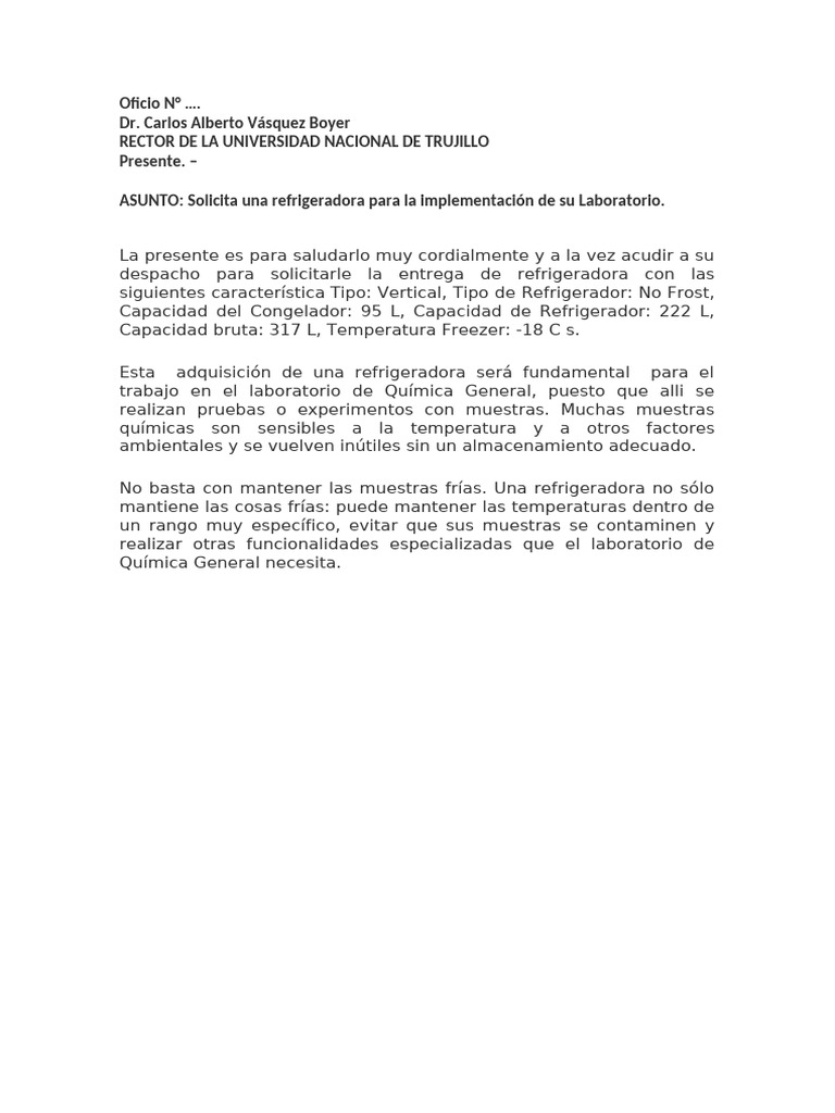 Oficio Rectorado Entrega de Refrigeradora | PDF