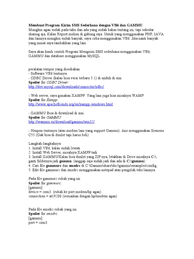 Membuat Program Kirim SMS Sederhana Dengan VB6 Dan GAMMU | PDF