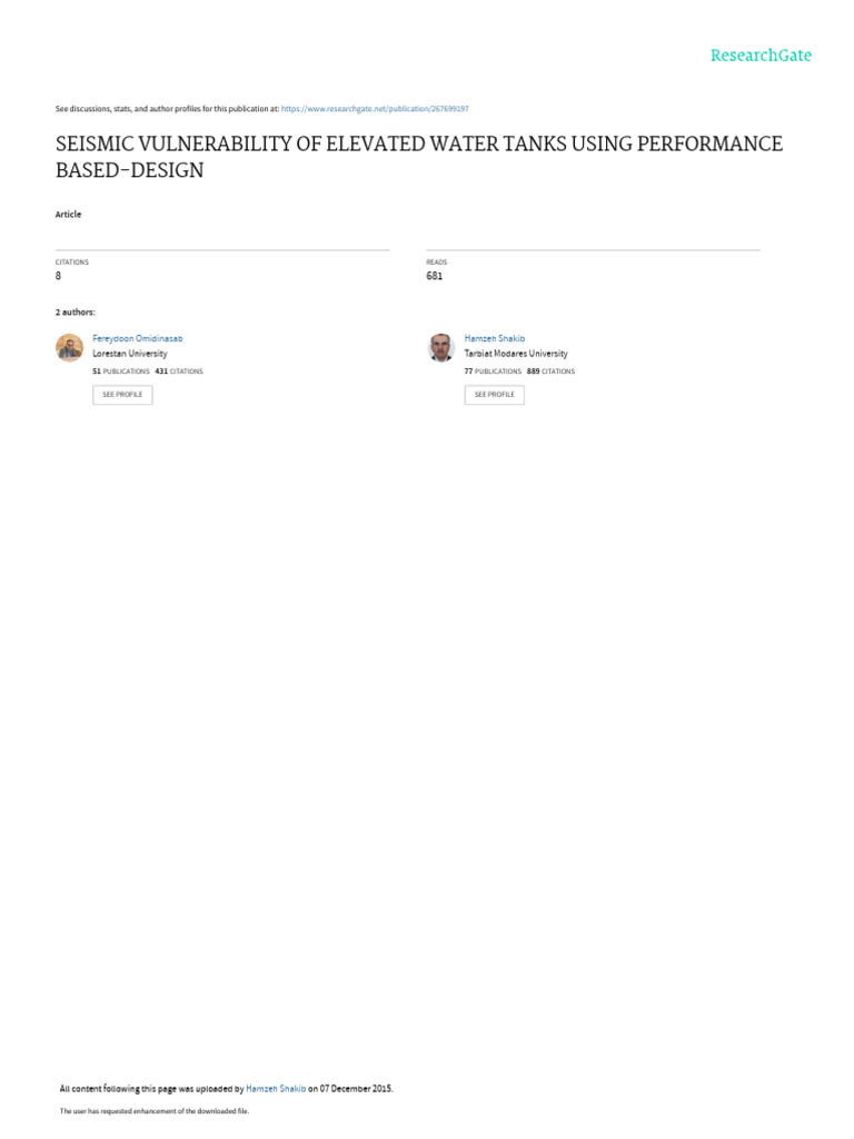 Seismic Vulnerability of Elevated Water Tanks Usin | PDF