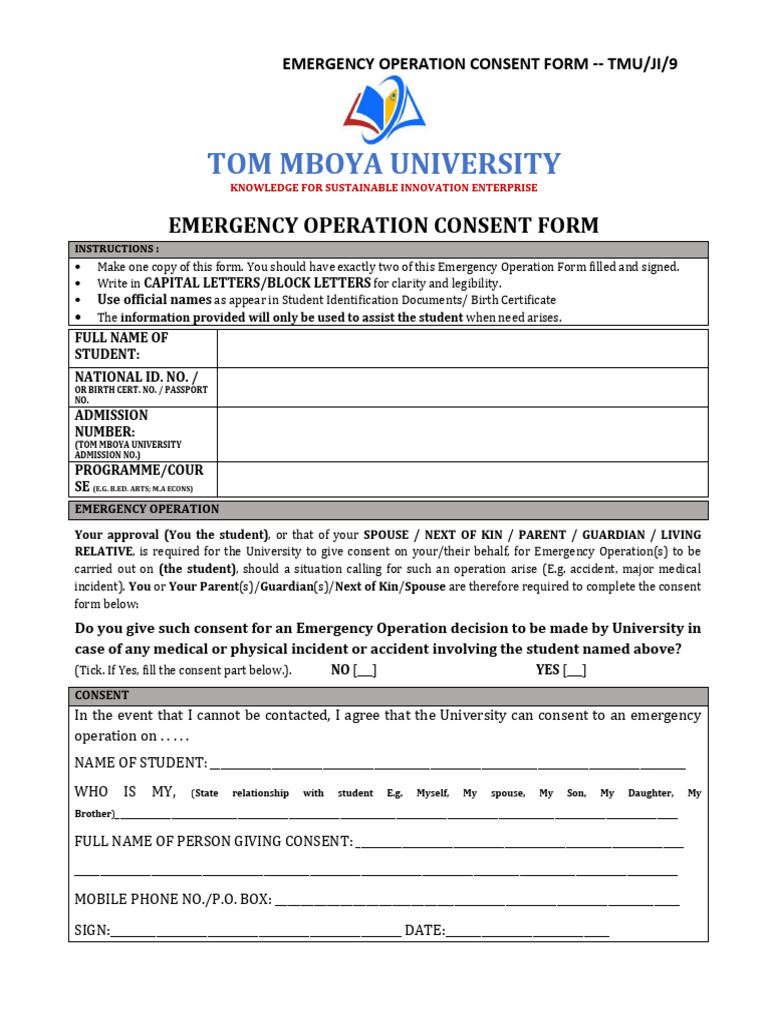 Emergency Operation Consent Form | PDF