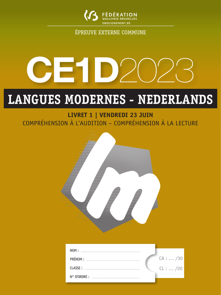 Ce1d Langues 2023 - Nederlands - Livret 1 - As - Web | PDF