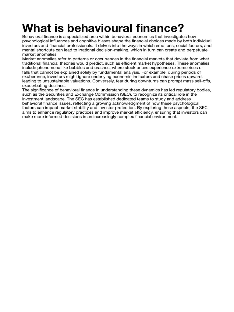 What Is Behavioural Finance | PDF | Behavioral Economics ...