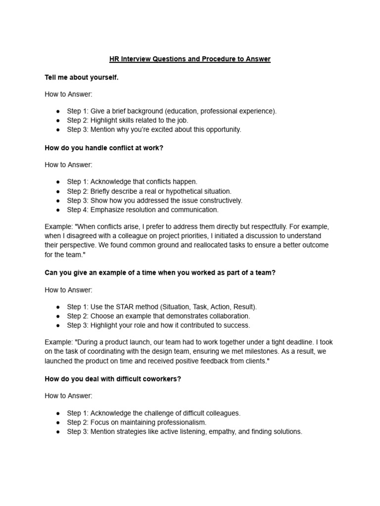 HR Interview Questions and Procedure To Answer | PDF