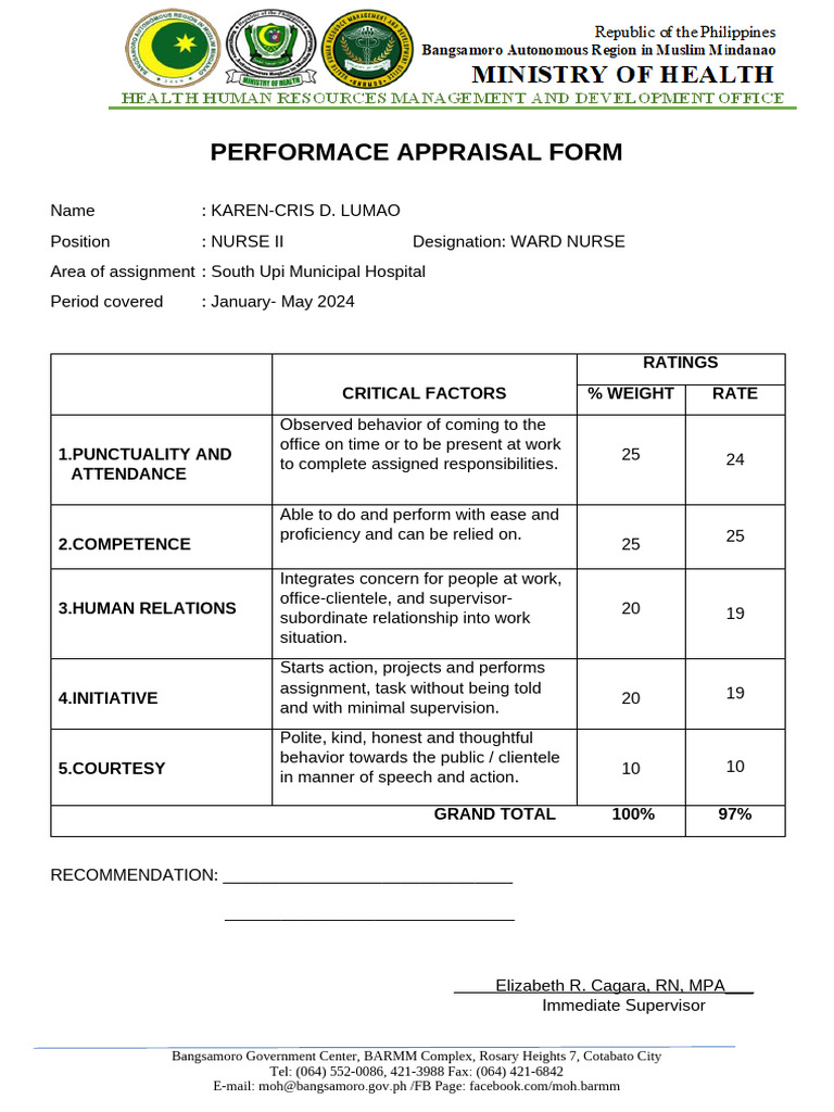 Performance Appraisal Form | PDF
