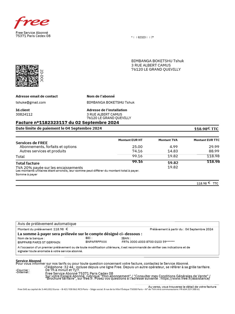 Facture Free 202303 30824112 1182323117 PDF | PDF