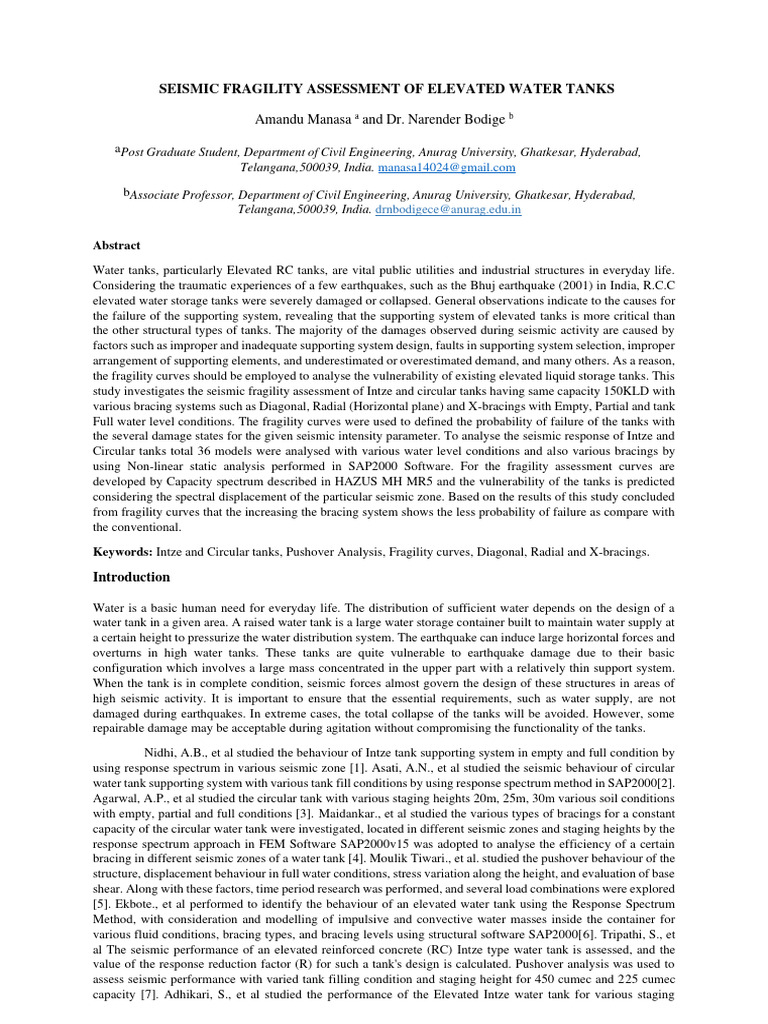 Seismic Fragility Assessment of Elevated | PDF | Beam (Structure) | Dome