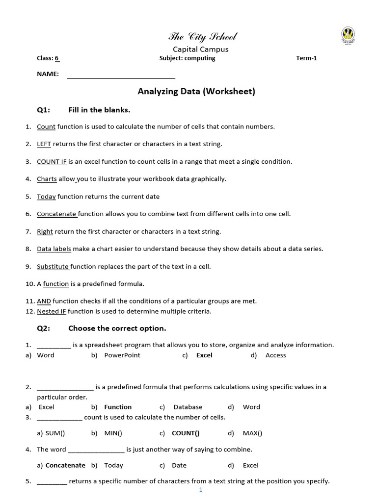 Class 6 Analyzing Data Worksheet (Solved) | PDF