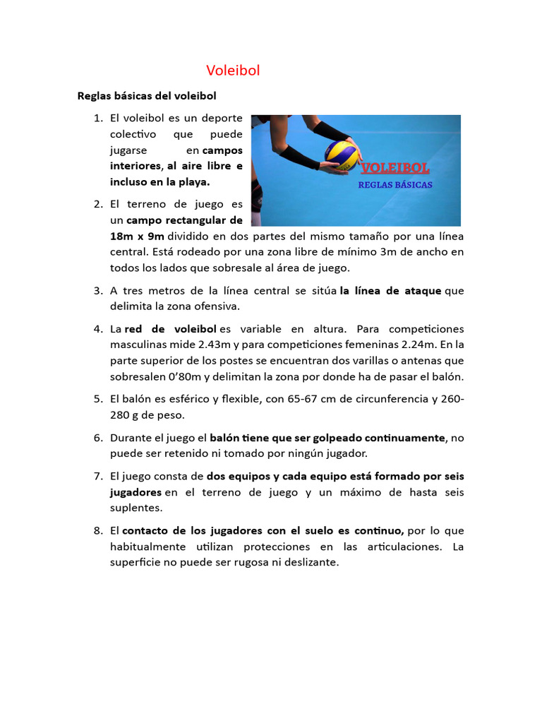 Reglas Basicas Del Voley | PDF | Deportes y actividades al aire libre