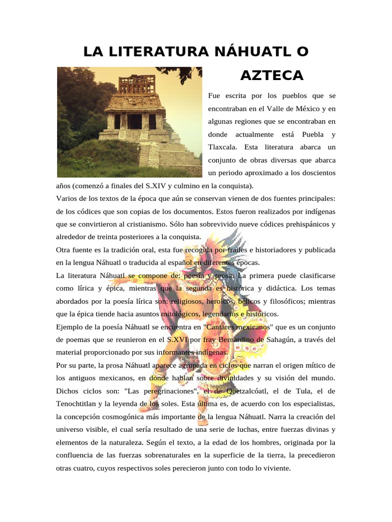 LA LITERATURA AZTECA - TRABAJO | PDF