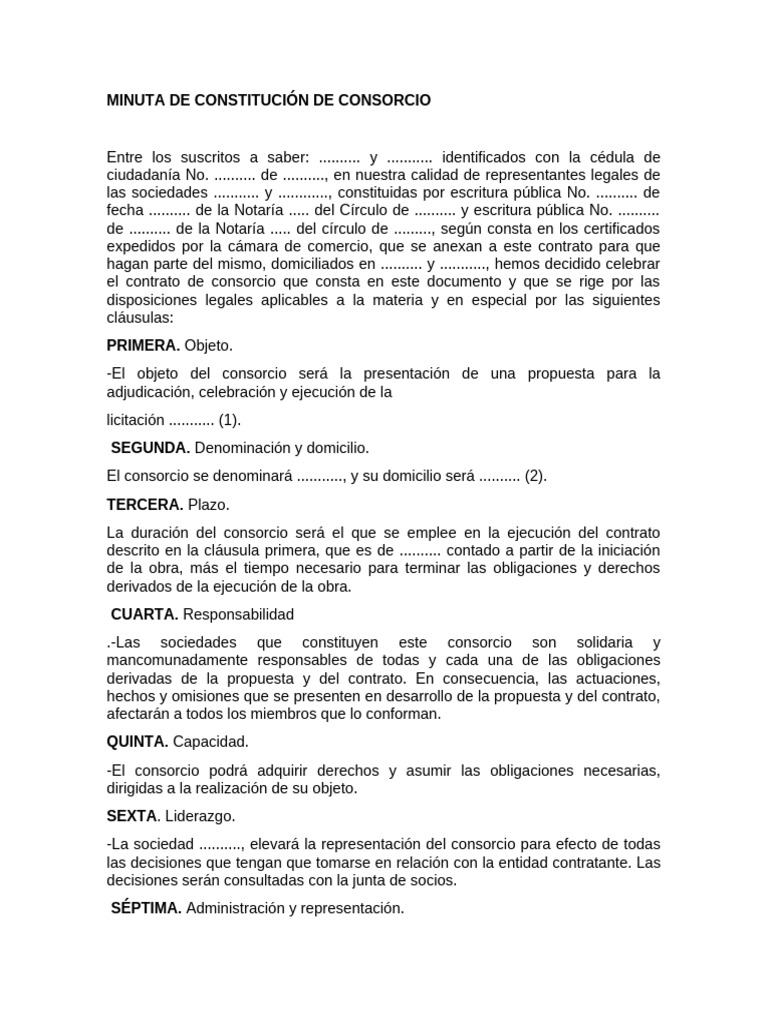 Minuta de Constitución de Consorcio | PDF