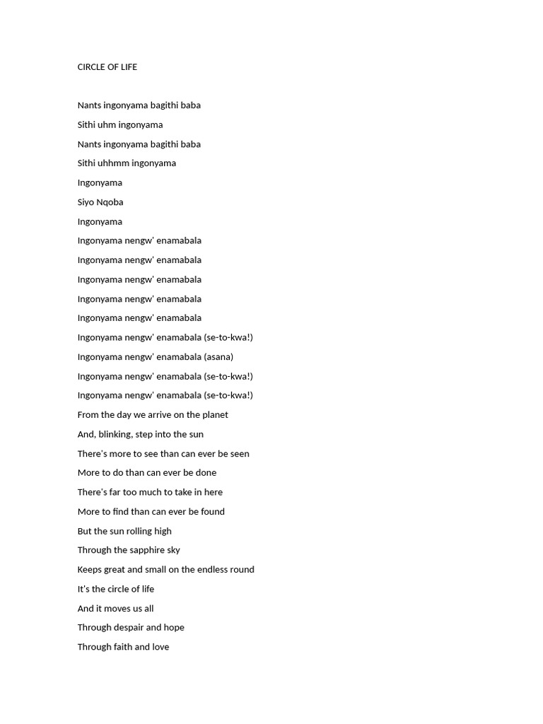 Circle of Life Lyrics | PDF