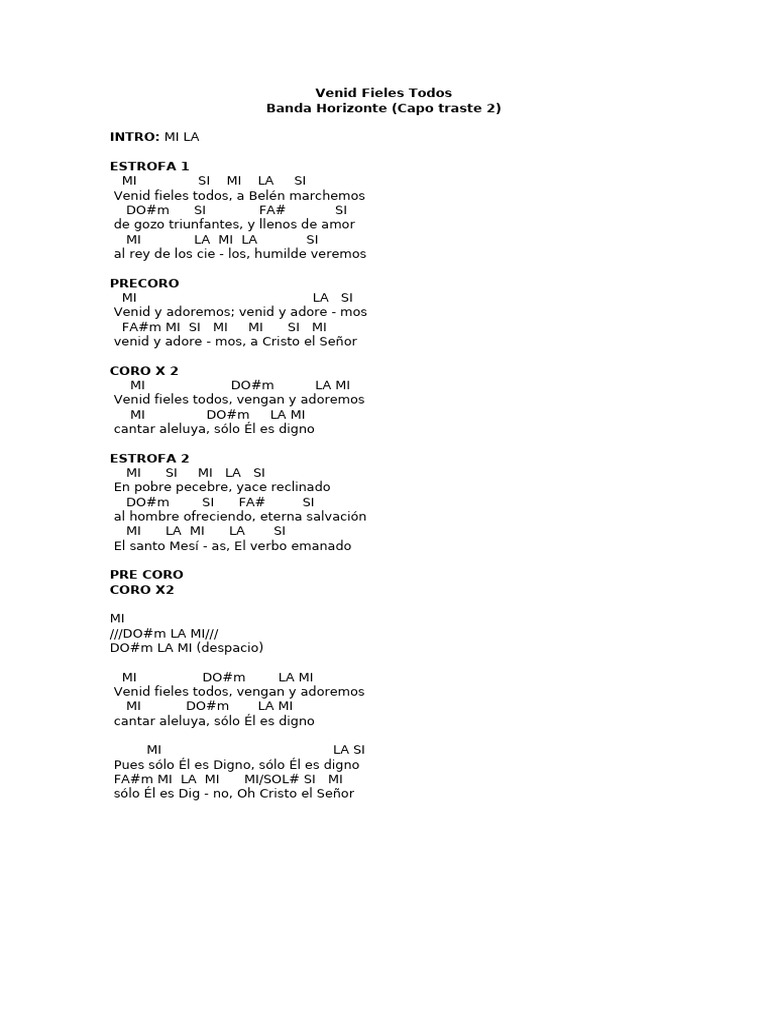 Venid Fieles Todos: Letra y Acordes | PDF