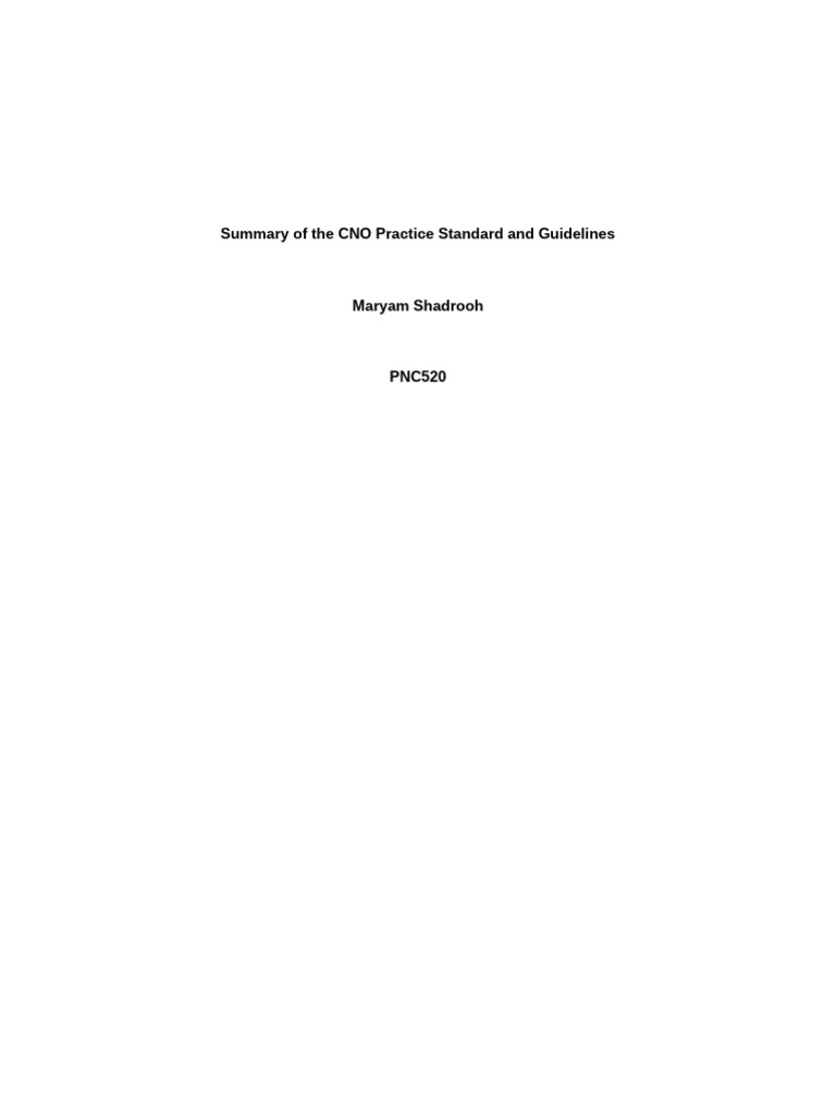 Summary of The CNO Practice Standard, Maryam Shadrooh | PDF