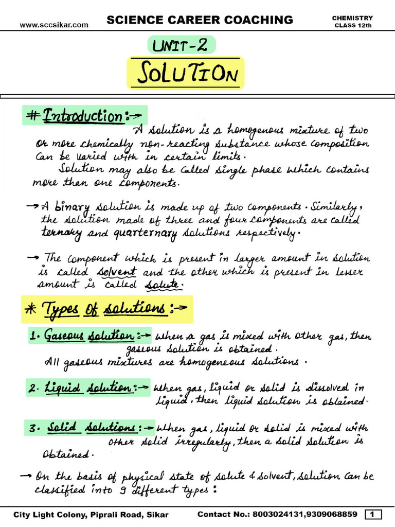 Solutions Chemistry | PDF
