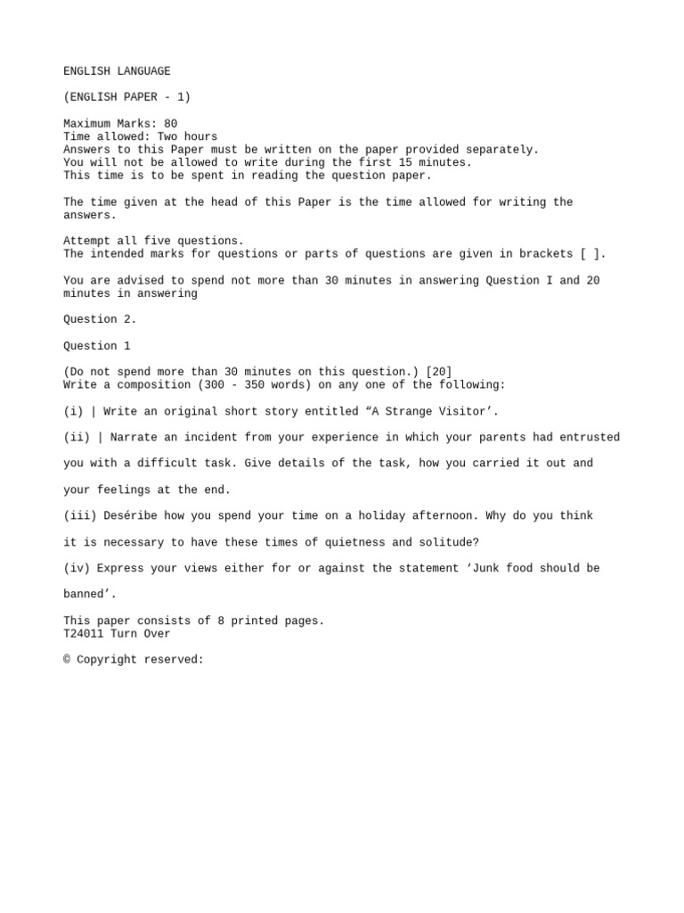 Icse Class 10 English Question Paper 2024 PDF | PDF