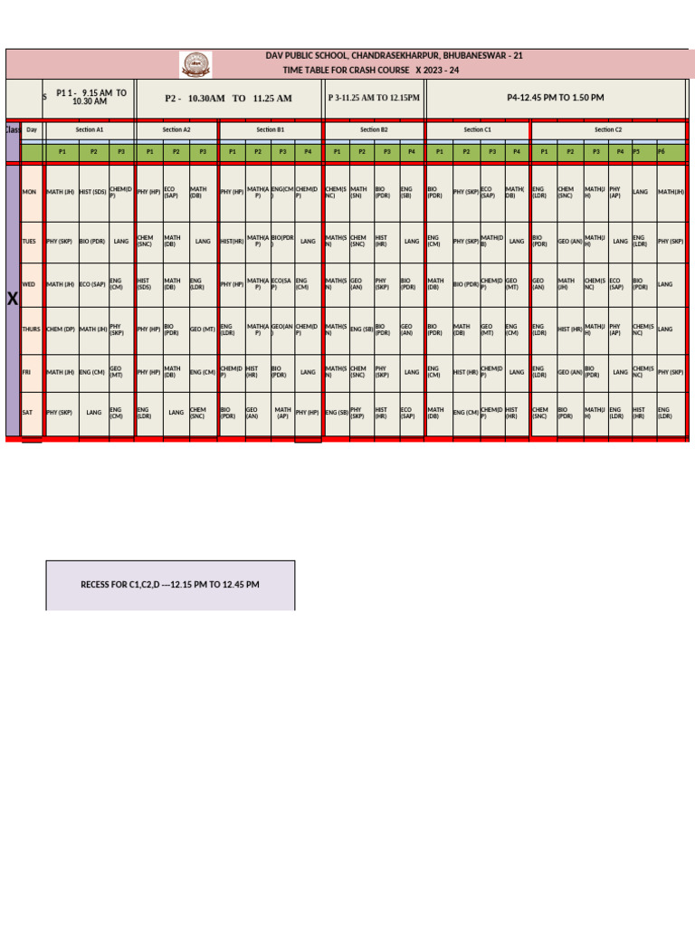 Crash Course Time Table STD X 2023-24 | PDF