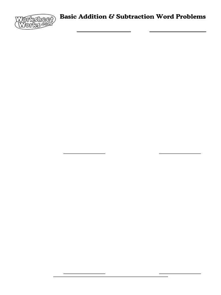 WorksheetWorks Basic Addition Subtraction Word Problems 1 | PDF
