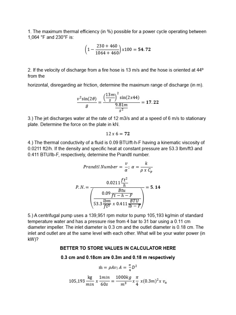 Thermofluids Exit Exam (Simplified) | PDF