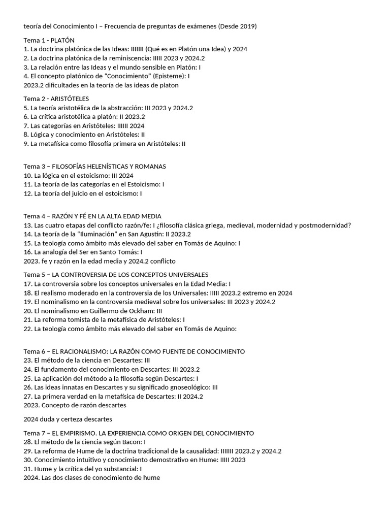 teoría del Conocimiento I preguntas examenes | PDF